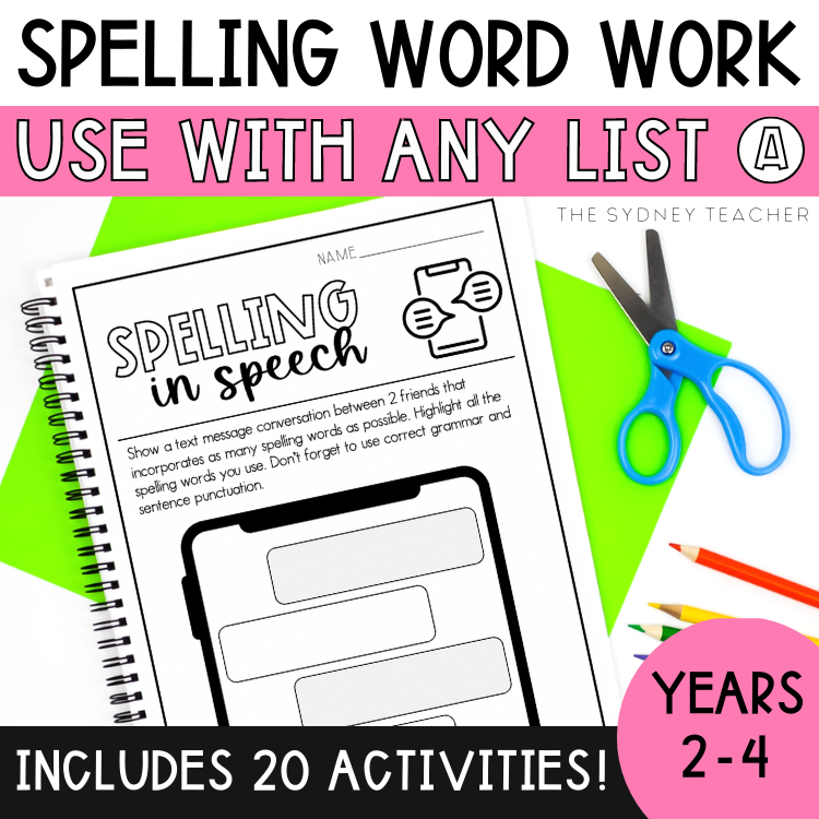 Lower Primary Word Work | Use With Any Spelling List ⭐️ The Sydney Teacher