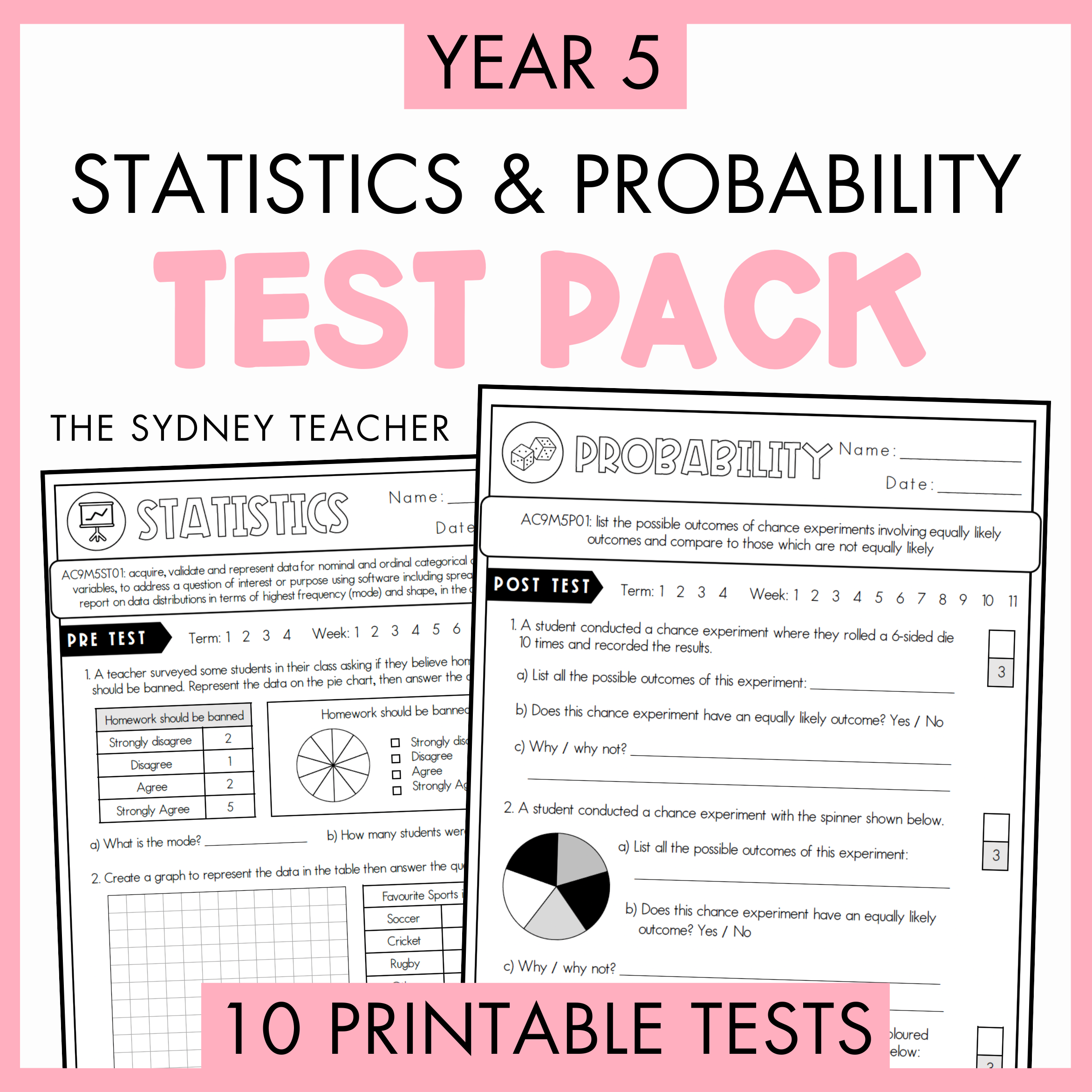 Year 5 Statistics & Probability Printable Test Pack ⭐️ The Sydney Teacher