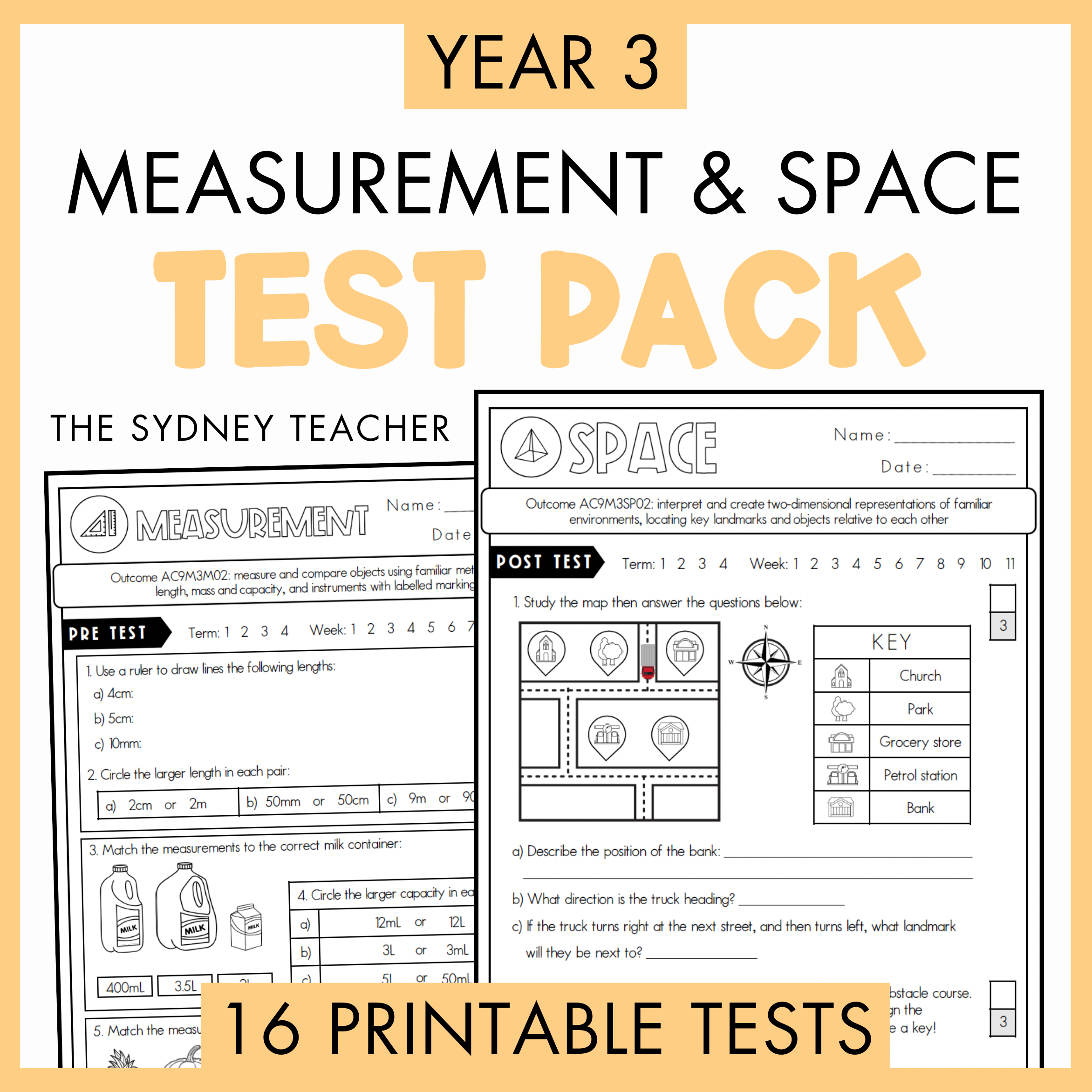 Year 3 Measurement & Space Printable Test Pack ⭐️ The Sydney Teacher