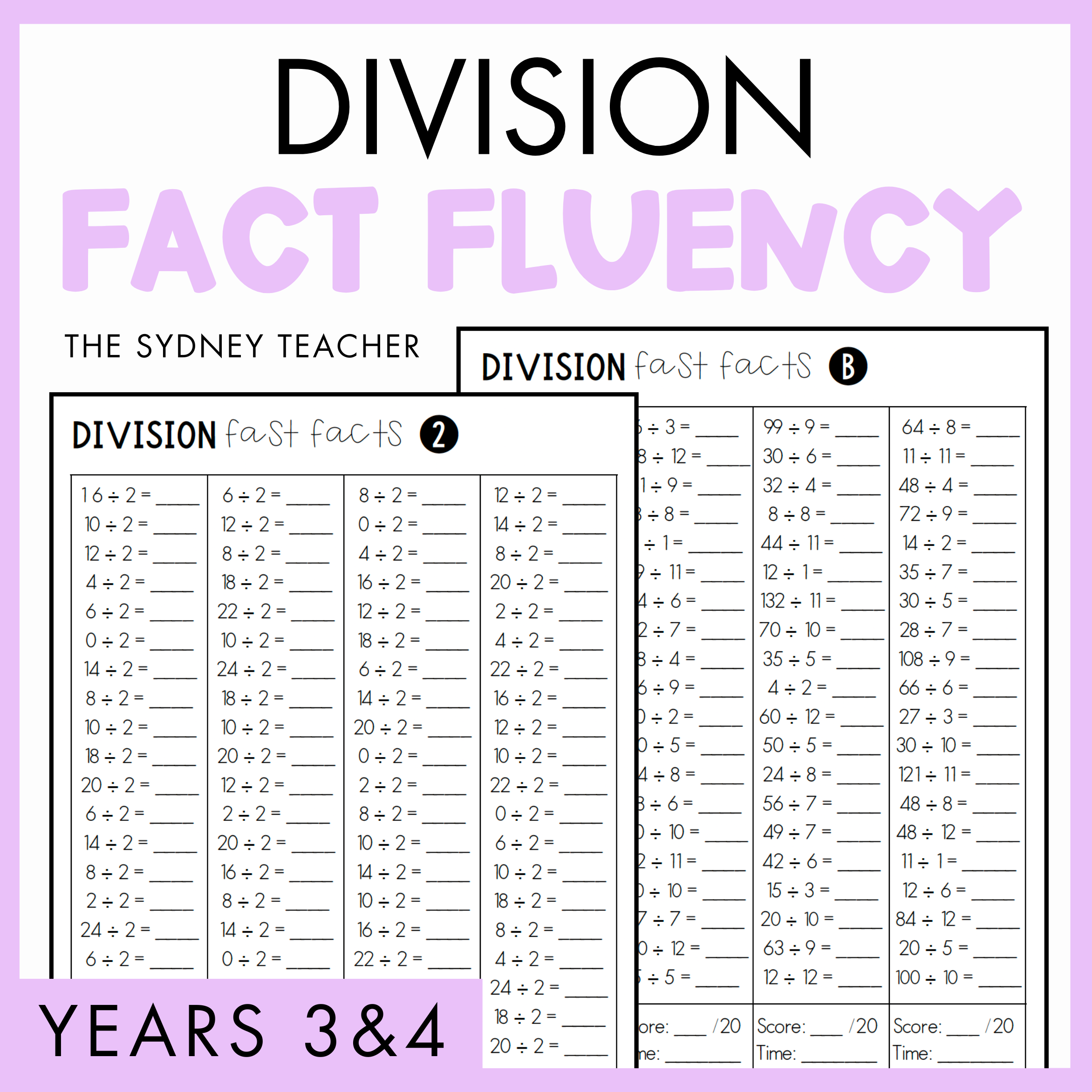 Division Fact Fluency Pack ⭐️ The Sydney Teacher