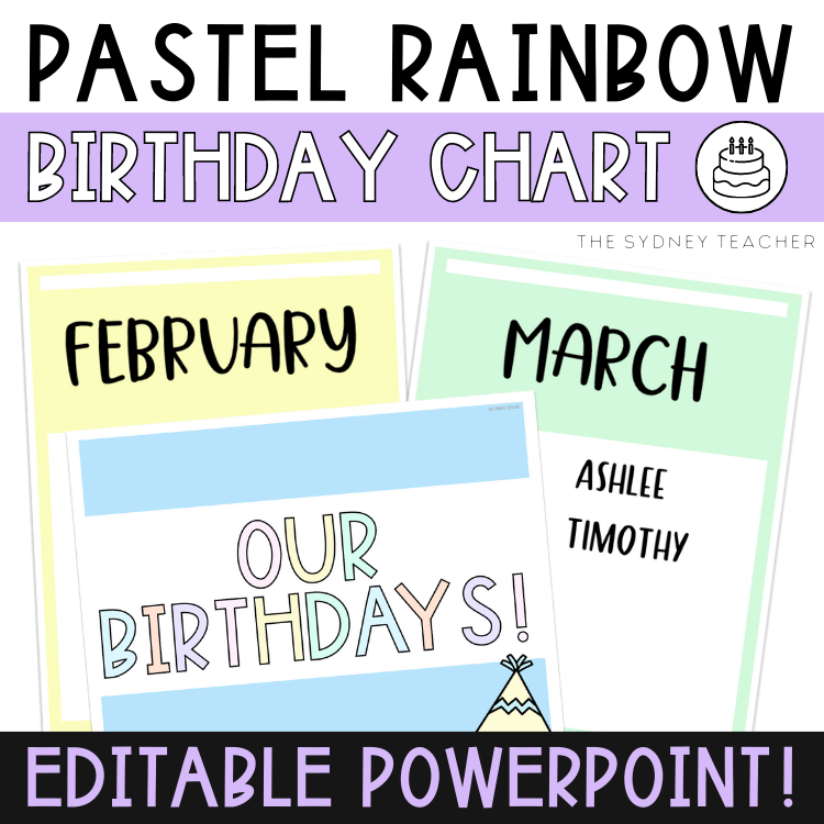 Pastel Rainbow Birthday Chart ⭐️ The Sydney Teacher