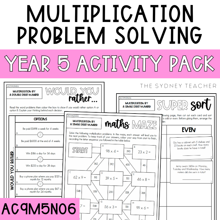 Year 5 Number & Algebra Pack: Multiplication Problem Solving (AC9M5N06 ...