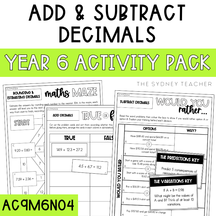 Year 6 Number & Algebra: Add & Subtract Decimals (AC9M6N04) ⭐️ The ...