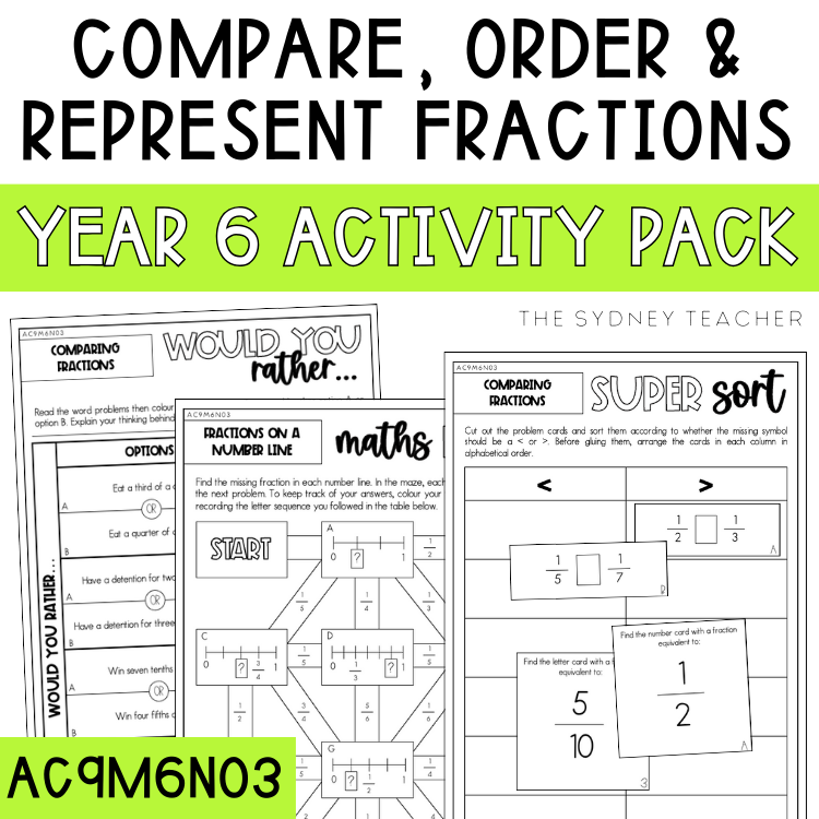 Year 6 Number & Algebra: Compare, Order & Represent Fractions (AC9M6N03 ...