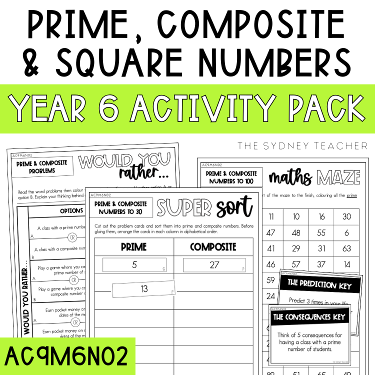 Year 6 Number & Algebra: Prime, Composite & Square Numbers (AC9M6N02) ⭐ ...