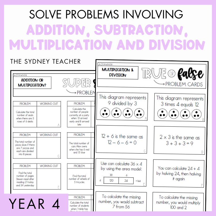 Year 4 Number & Algebra: Solve Addition, Subtraction, Multiplication ...