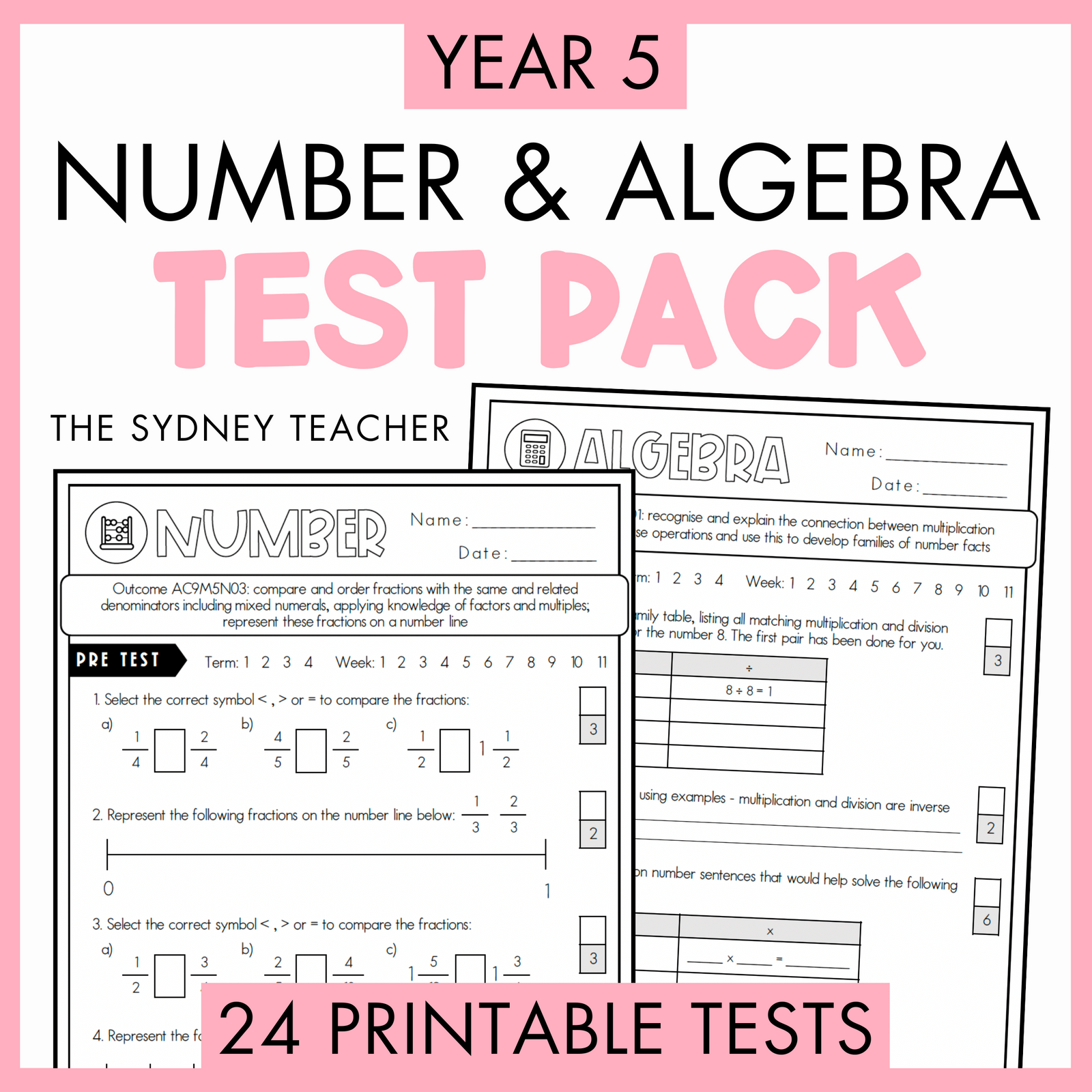 Year 5 Maths Printable Test Pack FULL YEAR - Australian Curriculum V9.0 ...