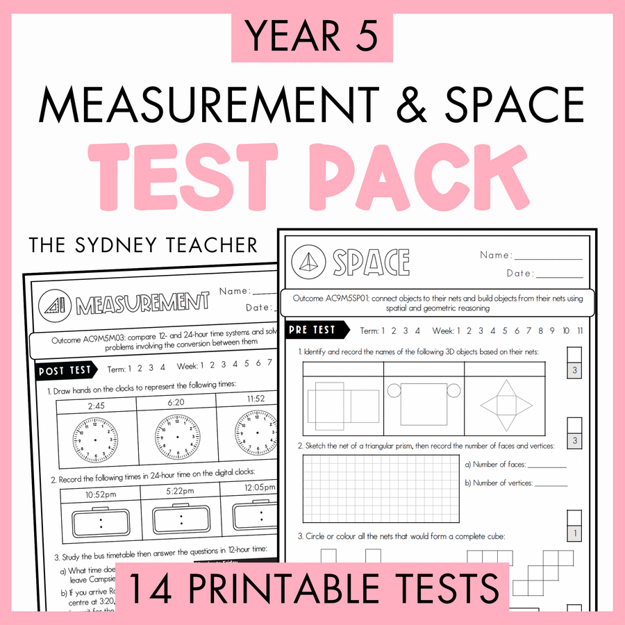 Year 5 Maths Printable Test Pack FULL YEAR - Australian Curriculum V9.0 ...
