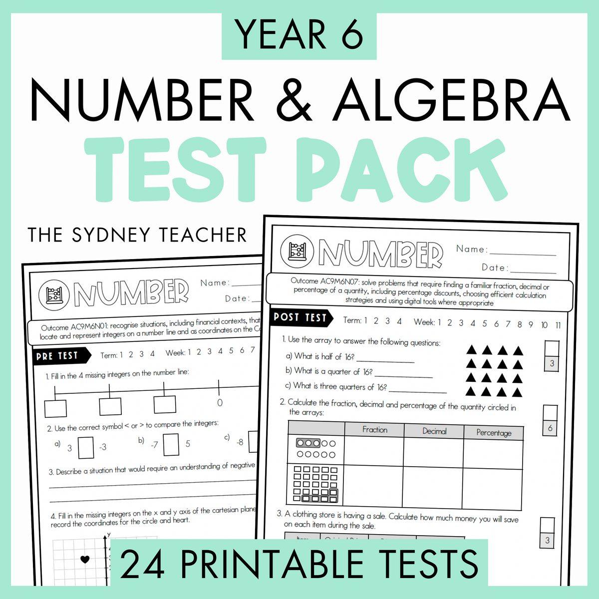 Year 6 Maths Printable Test Pack FULL YEAR - Australian Curriculum V9.0 ...