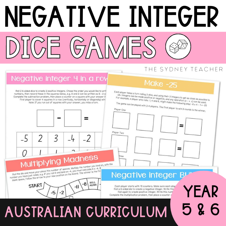 Negative Integer Dice Games ⭐️ The Sydney Teacher