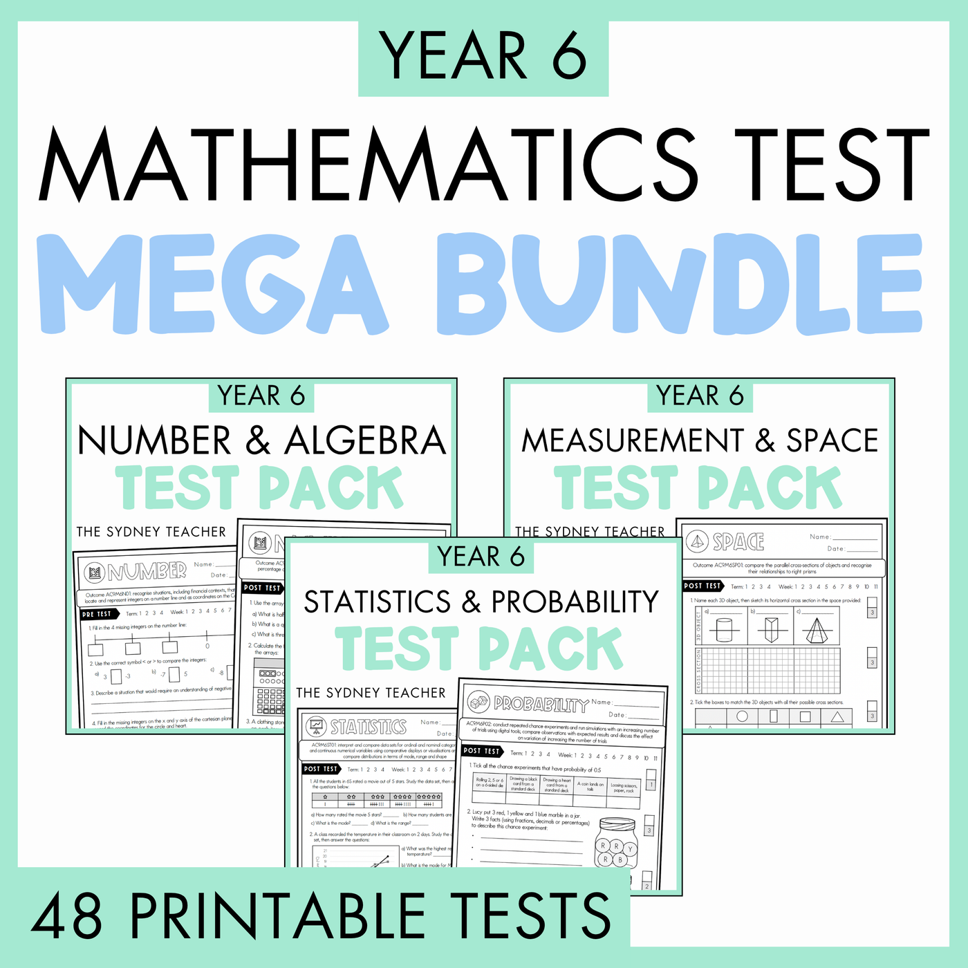 Year 6 Maths Printable Test Pack FULL YEAR - Australian Curriculum V9.0 ...