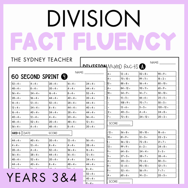 Division Fact Fluency Pack ⭐️ The Sydney Teacher