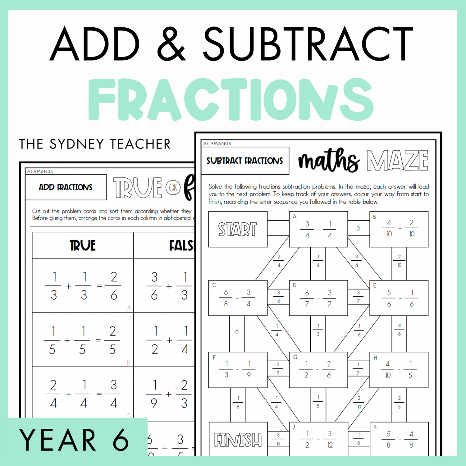 Year 6 Number & Algebra: Add and Subtract Fractions (AC9M6N05) ⭐️ The ...