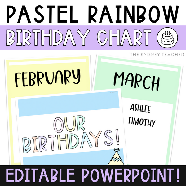 Pastel Rainbow Birthday Chart ⭐️ The Sydney Teacher