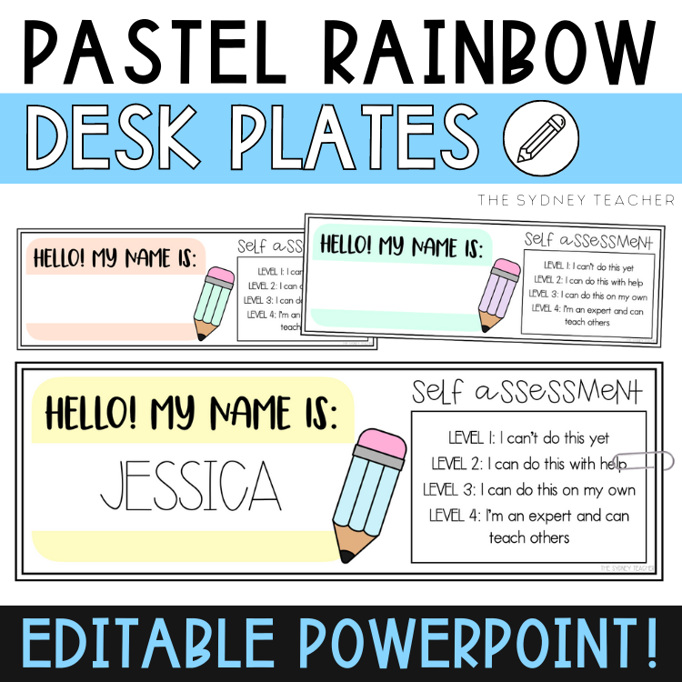 Pastel Rainbow Self Assessment Name Tag ⭐️ The Sydney Teacher