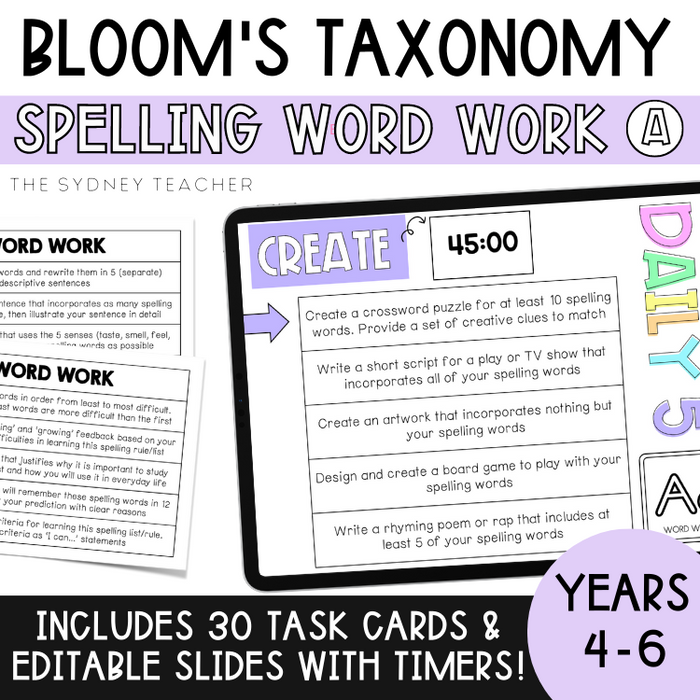 Upper Primary Bloom's Taxonomy Spelling Word Work ⭐️ The Sydney Teacher
