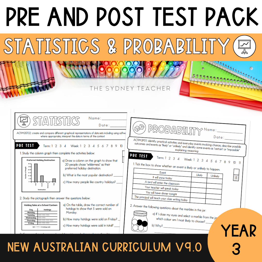 Year 3 Statistics & Probability Test Pack ⭐️ The Sydney Teacher