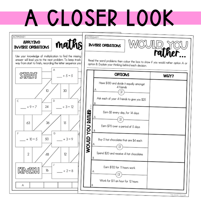 Year 5 Number & Algebra Pack: Multiplication & Division as Inverse ...