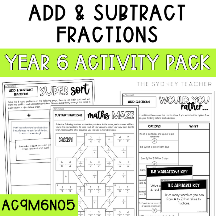 Year 6 Number & Algebra: Add and Subtract Fractions (AC9M6N05) ⭐️ The ...