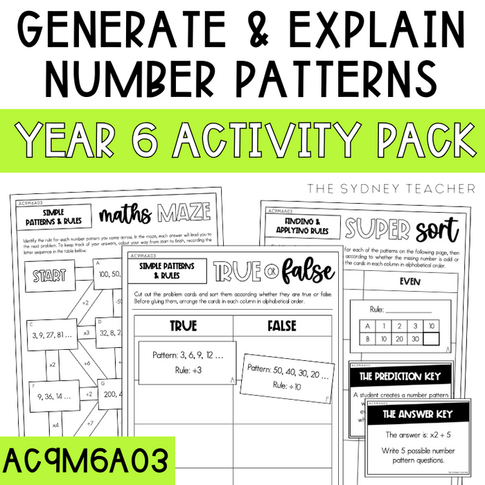 Year 6 Number & Algebra: Generate & Explain Number Patterns (AC9M6A03 ...