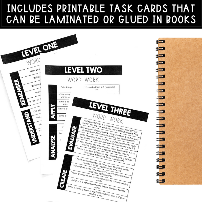 Upper Primary Bloom's Taxonomy Spelling Word Work ⭐️ The Sydney Teacher